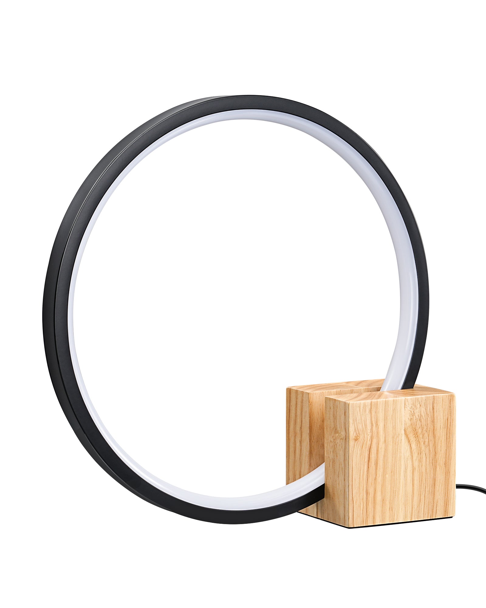 EDISHINE | Modern O-Shaped LED Table Lamp with Solid Wood Base